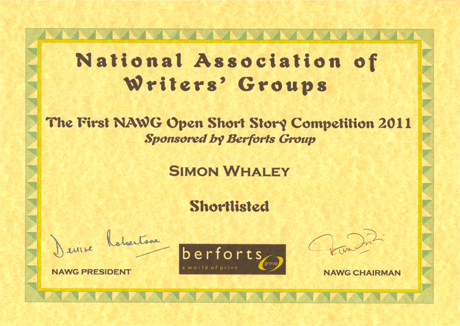 NAWG Open Short Story Shortlisted Certificate – SIMON WHALEY