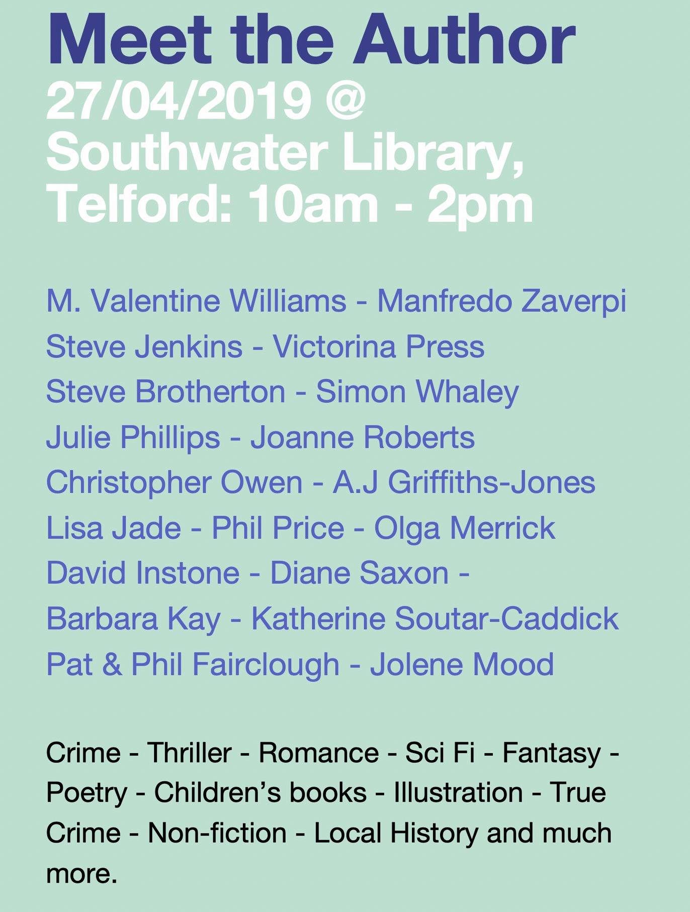 Meet The Author – Telford – 27th April 2019 – SIMON WHALEY